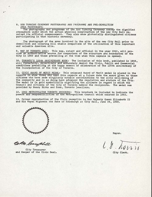 A Step Forward in Time: Time Capsule – City of Toronto