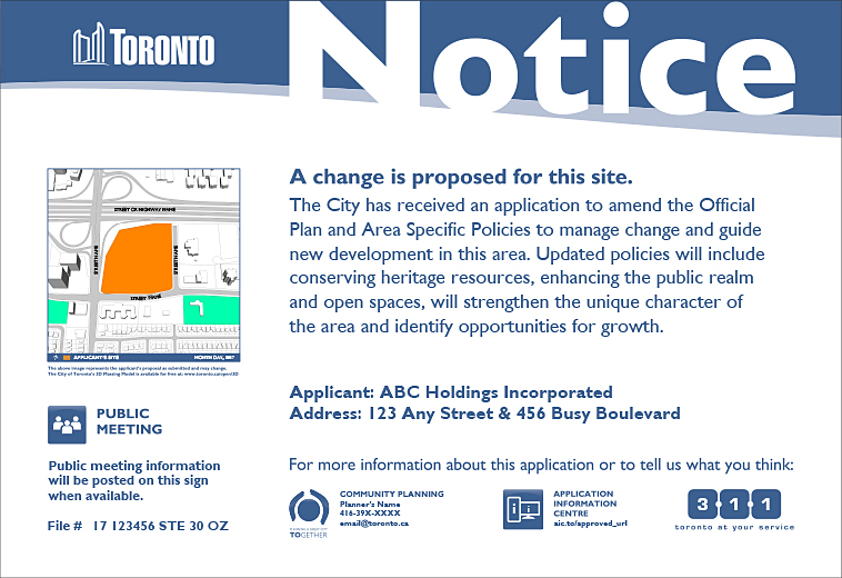 Notice of Proposed Development Application and Public Meeting Sign ...