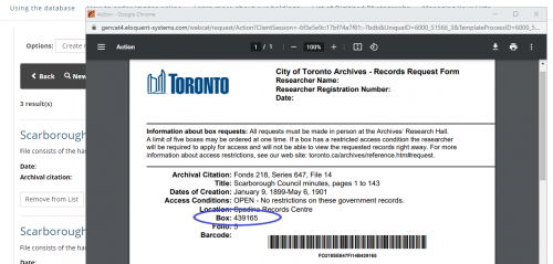 Using the Database – City of Toronto