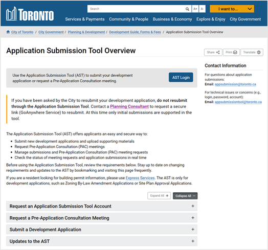 Application Submission Tool Overview – City of Toronto
